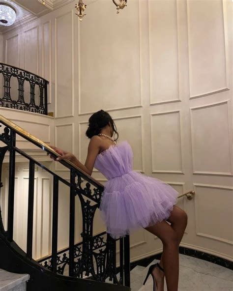 Pm025light Purple Tulle Mini Prom Dresses Strapless Pleated Homecomin