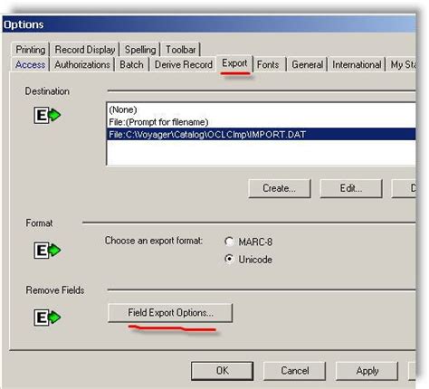 CONNEXION Setting Export Options Yale University Library