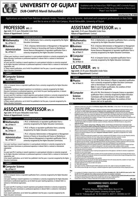 University Of Gujrat Uog Faculty Jobs 2023 2024 Job Advertisement Pakistan