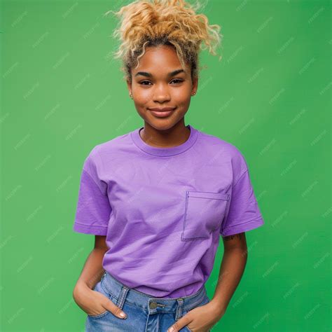 Premium Photo A Girl Wearing A Purple Shirt That Says She Is Standing