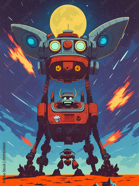 Crazy Robot Drawn In Retro 50s Comic Style Generative Ai Generativ Ki
