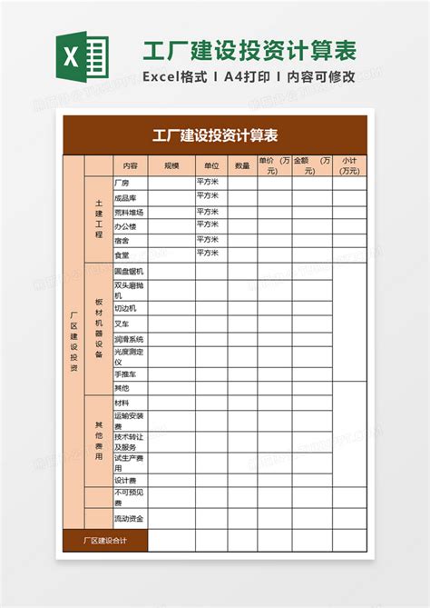 工厂建设投资计算表excel模板下载熊猫办公