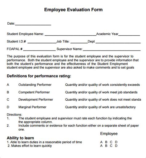 Free 41 Sample Employee Evaluation Forms In Pdf