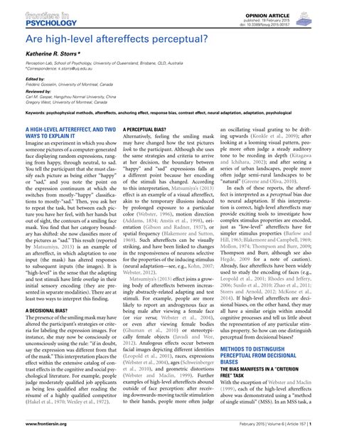 Pdf Are High Level Aftereffects Perceptual
