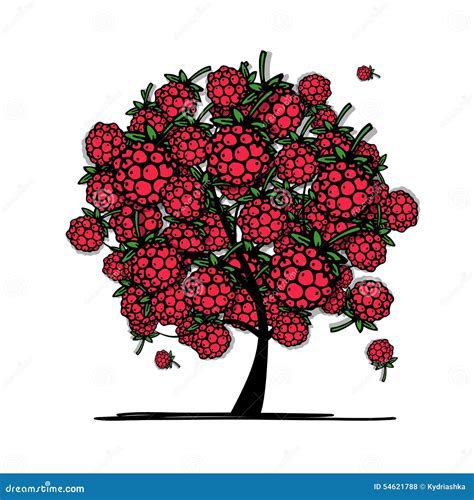 Raspberry Tree Sketch For Your Design Stock Vector Illustration Of