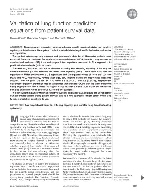 Pdf Validation Of Lung Function Prediction Equations From Patient Survival Data