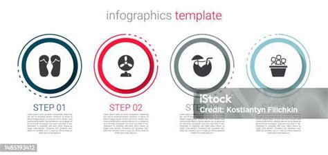 플립 플롭 선풍기 코코넛 칵테일 및 얼음 양동이를 설정하십시오 비즈니스 인포그래픽 템플릿입니다 벡터 건강관리와 의술에 대한 스톡 벡터 아트 및 기타 이미지 Istock