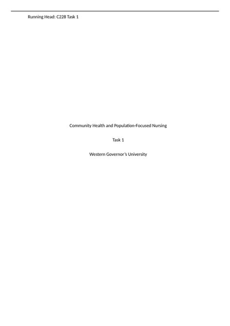 WGU C228 Task 1 Community Health And Population RN Nursing Stuvia US