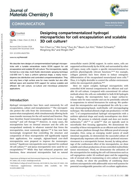 Pdf Designing Compartmentalized Hydrogel Microparticles For Cell