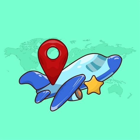 핀 마크 지도 아이콘 여행 디자인 컨셉 만화 스타일에서 비행 비행기 벡터 일러스트 레이 션 프리미엄 벡터