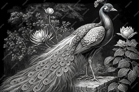 Premium Ai Image Coloring Page Peacock Grayscale