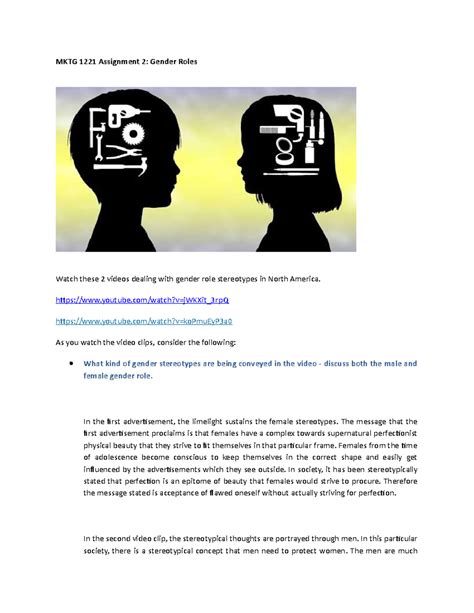 Assignment 2 Gender Roles S22 Section 02 MKTG 1221 Assignment 2 Gender Roles Watch These 2