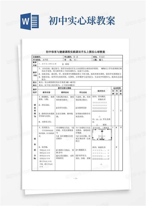 初中体育与健康课程实践课双手头上掷实心球教案word模板下载编号qbwgoaoy熊猫办公