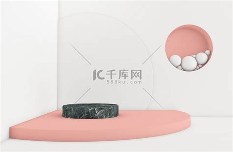 摘要简约的白色背景。采购产品空的大理石圆柱形讲台，空基座，圆形舞台，陈列柜，产品展示，空白板，展台与彩绘。3d渲染高清摄影大图 千库网