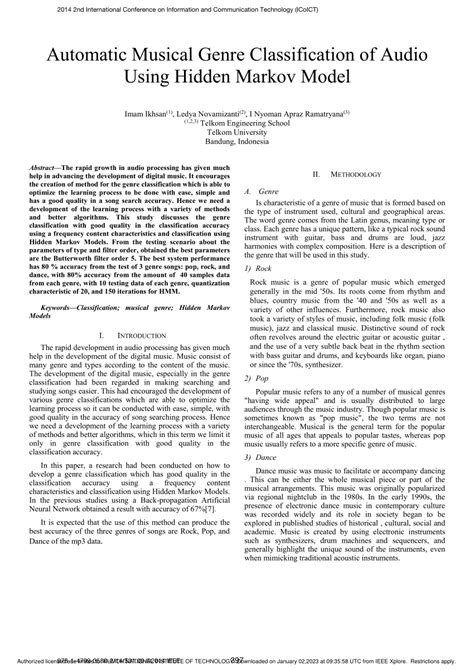 Pdf Automatic Musical Genre Classification Of Audio Using Hidden