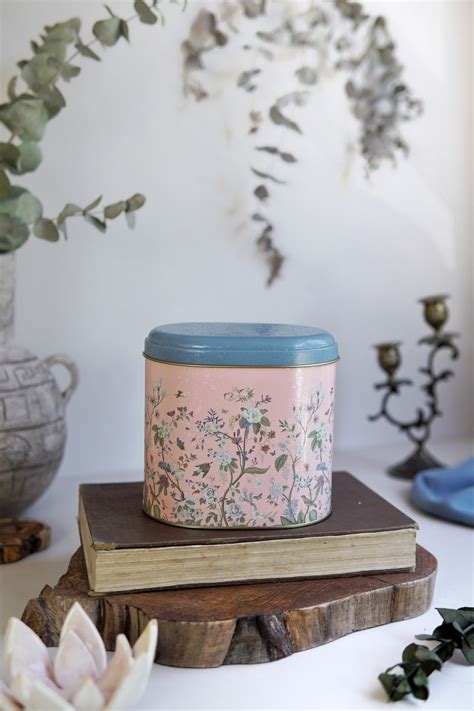 Evle Er004 1g Botanica Pink Desenli Oval Metal Saklama Kabı 11x15 Cm