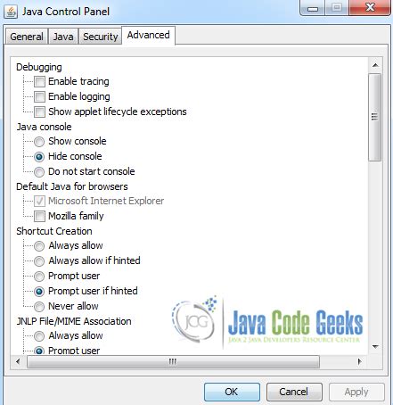 Java In Control Panel Of Windows Java Code Geeks