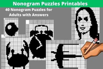 40 Nonogram Puzzles For Adults By Fonts By Me TPT