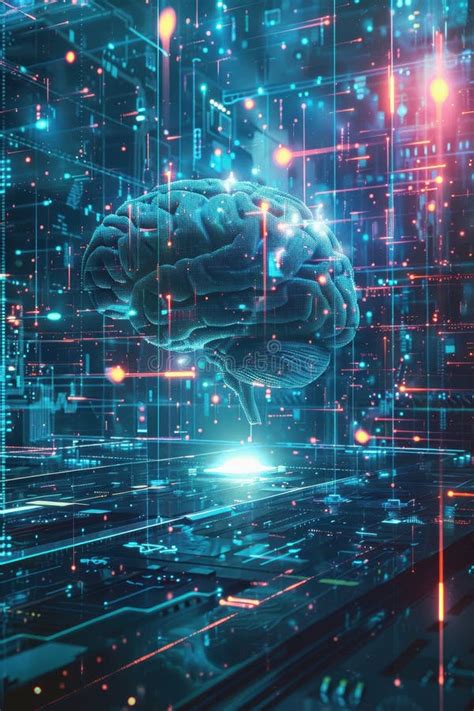 Holographic Ai Brain Dynamic Light Effects Floating Data Nodes Stock