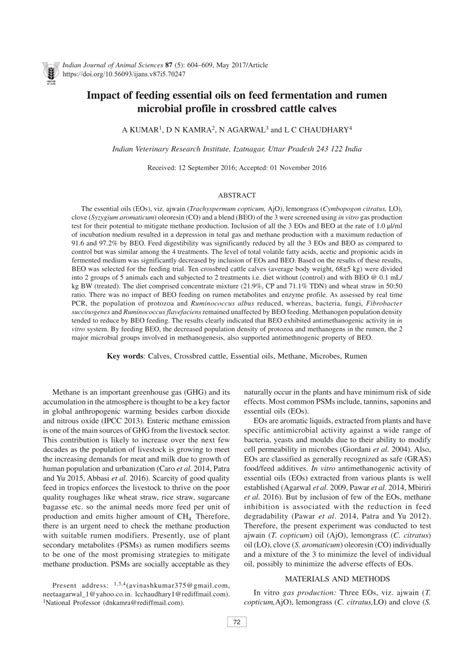 Pdf Impact Of Feeding Essential Oils On Feed Fermentation And Rumen Microbial Profile In