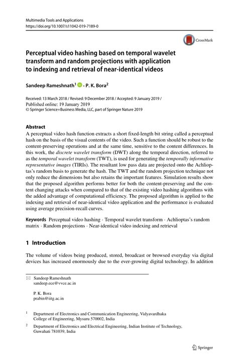 Pdf Perceptual Video Hashing Based On Temporal Wavelet Transform And Random Projections With
