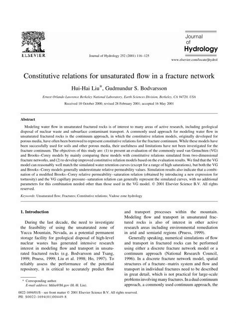 Pdf Constitutive Relations For Unsaturated Flow In A Fracture Network Dokumentips