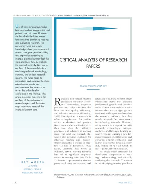 Critical Analysis Nursing Essay Example Pdf