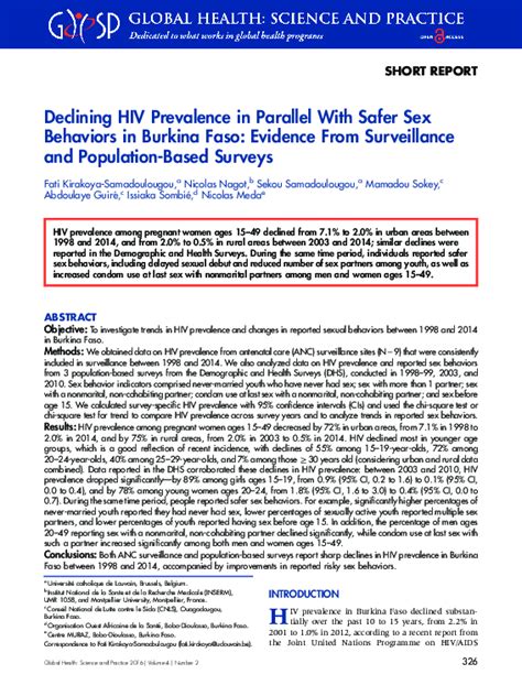 Pdf Hiv Decline Linked To Safer Sex In Burkina Faso