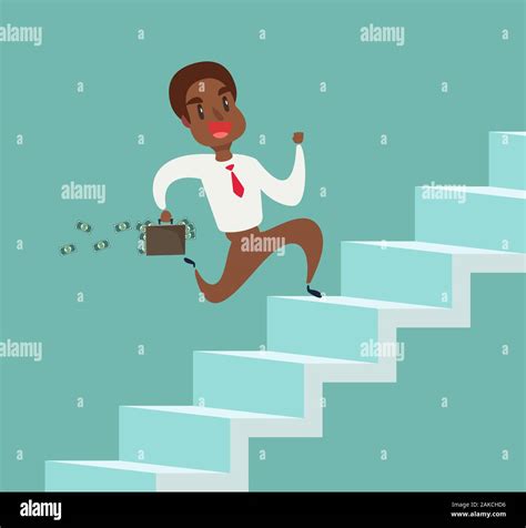 Businessman Run Up The Stairs Vector Illustration An Employee Climbs