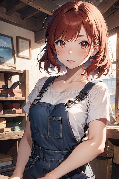 Premium Photo Anime Girl With A White Shirt And Blue Overalls