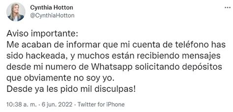 Cynthia Hotton Alertó Que Fue Víctima De Una Estafa Virtual Hackearon