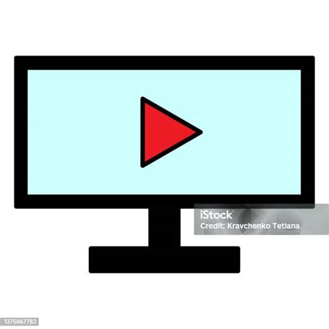 플레이 버튼이 있는 파란색 모니터 비디오 플레이어 템플릿입니다 온라인으로 플레이합니다 벡터 그림입니다 스톡 이미지 Film