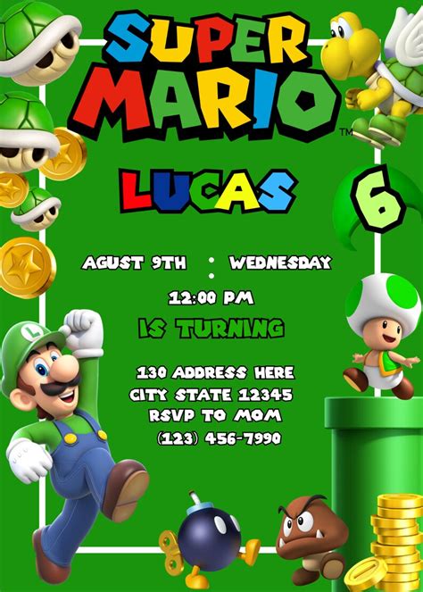 Mario Bros Invitation Super Mario Birthday Invitation Super Brothers
