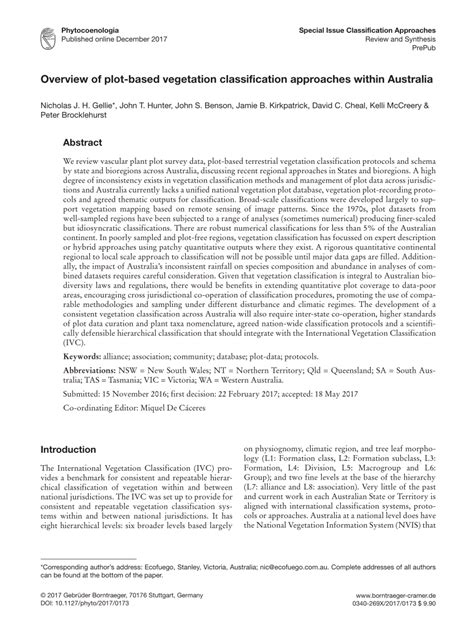 Pdf Overview Of Plot Based Vegetation Classification Approaches Within Australia