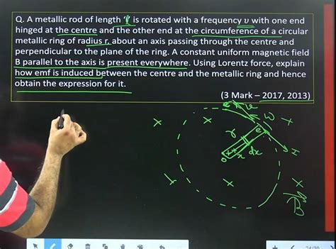 Q A Metallic Rod Of Length X Is Rotated With A Frequency V With One En