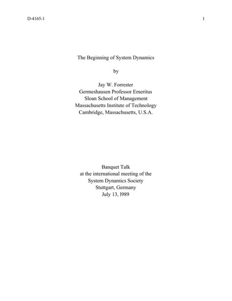 The Beginning Of System Dynamics By Jay W Forrester