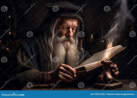 Old Wizard Wearing A Hat Waving His Wand And Casting A Spell Creating