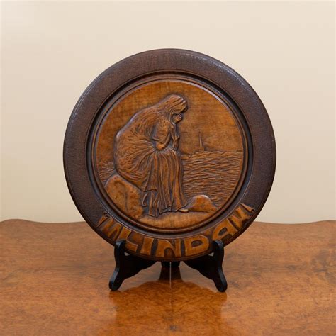 Lot Early 20th Century Carved Breadboard Style Timber Plaque Linda Of A Woman Weeping For A