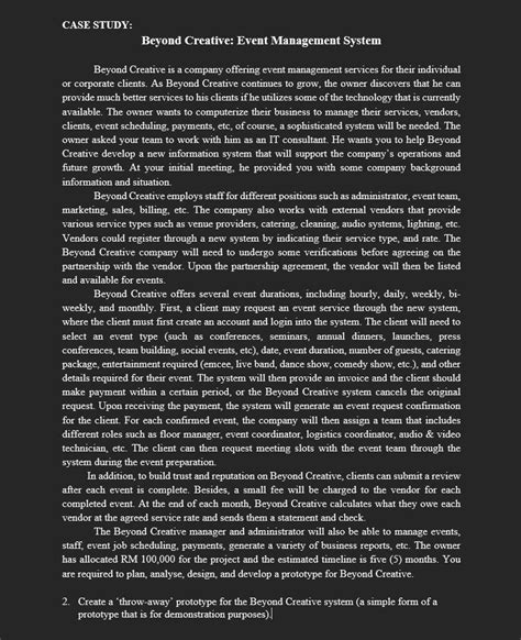 Solved Case Study Beyond Creative Event Management Chegg