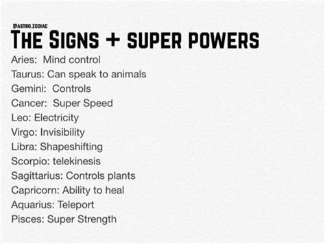 Zodiac Super Powers List