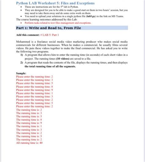 Solved Python Lab Worksheet Files And Exceptions These Chegg