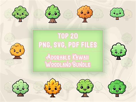Kawaii Tree Clipart Png Svg Bundle 20 Cute Kawaii Png Etsy