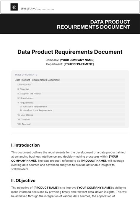 Data Product Requirements Document Template Edit Online And Download Example