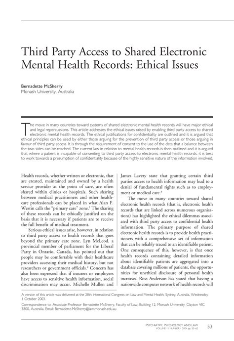 Pdf Third Party Access To Shared Electronic Mental Health Records Ethical Issues