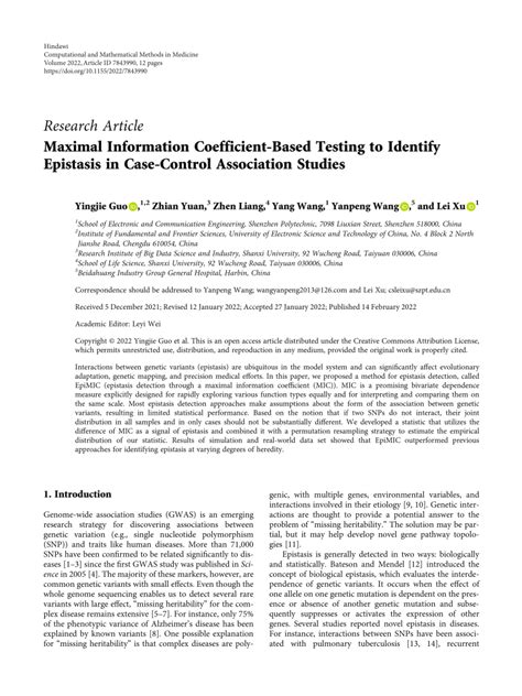Pdf Maximal Information Coefficient Based Testing To Identify Epistasis In Case Control