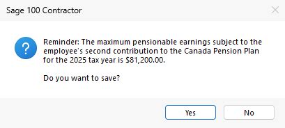 Year End Update Canada Second CPP Calculation Sage 100 Contractor General Discussion Sage