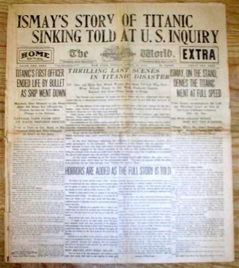 Original 1912 Display Newspaper Titanic Sinks 1st Eyewitness Account Of