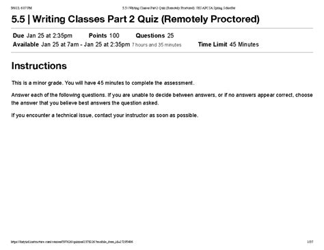 55 Writing Classes Part 2 Quiz Remotely Proctored Jhs Apcsa Spring