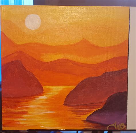 Easy Sunset Daily Painting Step By Step Acrylic Tutorials Day 1