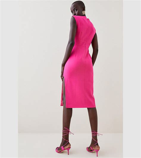 Buy Karen Millen Structured Crepe Pencil Midi Dress In Magenta